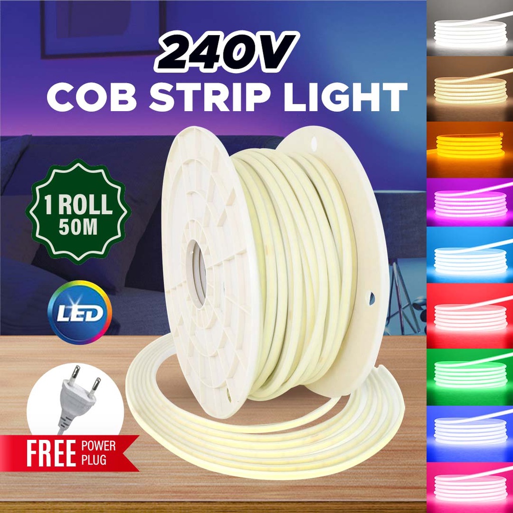 AC 220V-240V COB LED STRIP LIGHT 320LED/M 8MM WIDTH FLEXIBLE STRIP ...