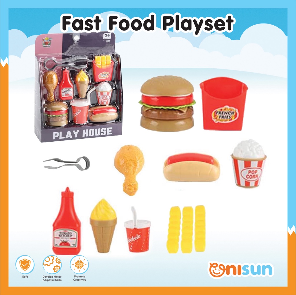 Kids Boy Girl Fun Exciting Fast Food Meal Playset (Mainan makanan ...