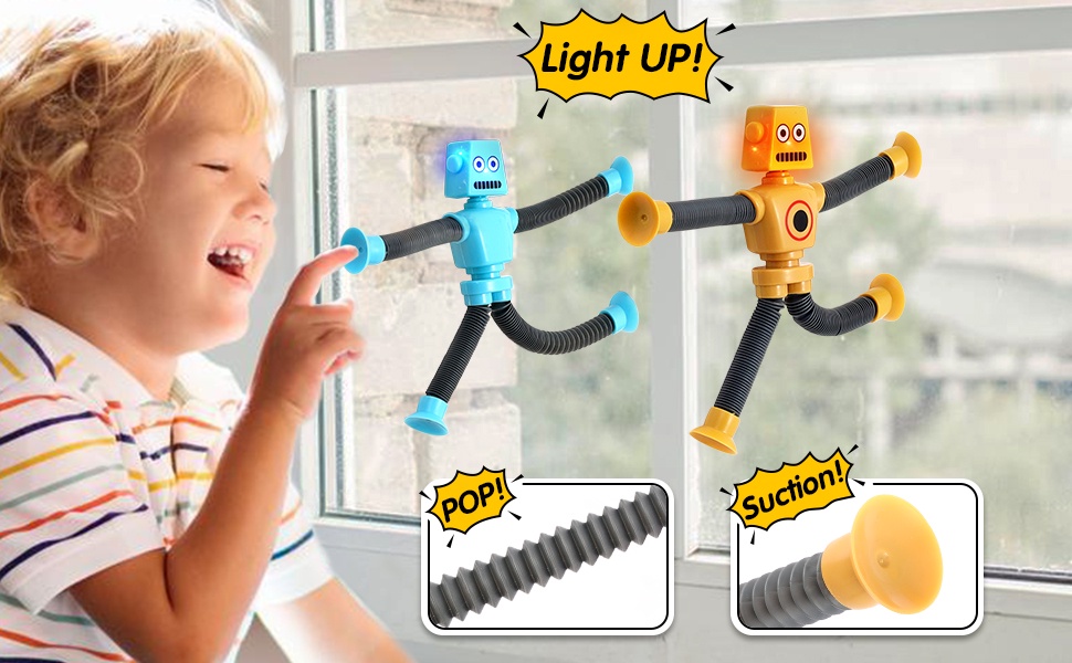 Light Up Children Suction Cup Toys Pop Tubes Stress Relief Telescopic ...
