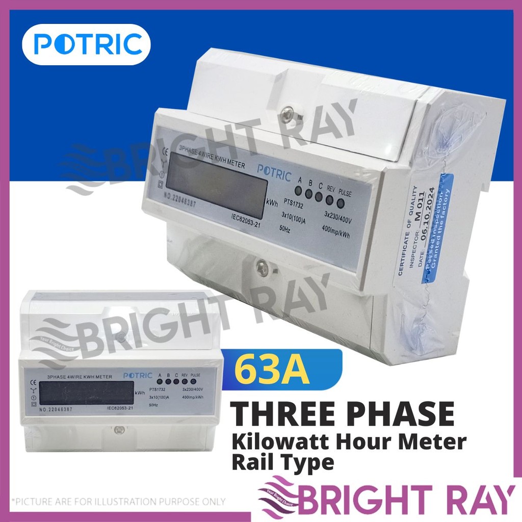 POTRIC Three Phase Kilowatt Hour Meter Rail Type PTS Series 3Phase ...