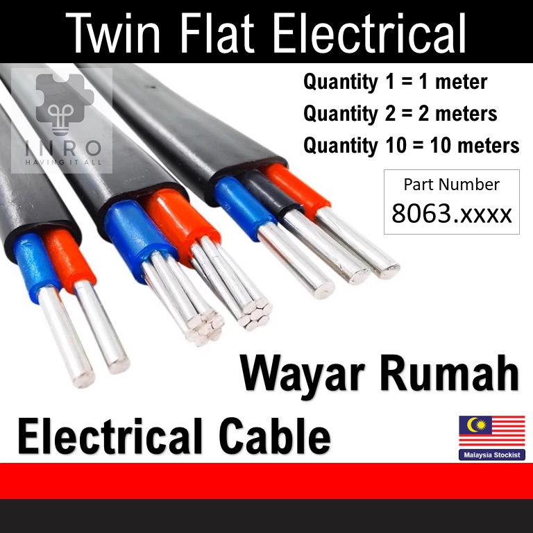 [1m] Twin Flat Electrical Cable (Wayar Berkembar) 2.5mm 4mm 6mm Wiring ...