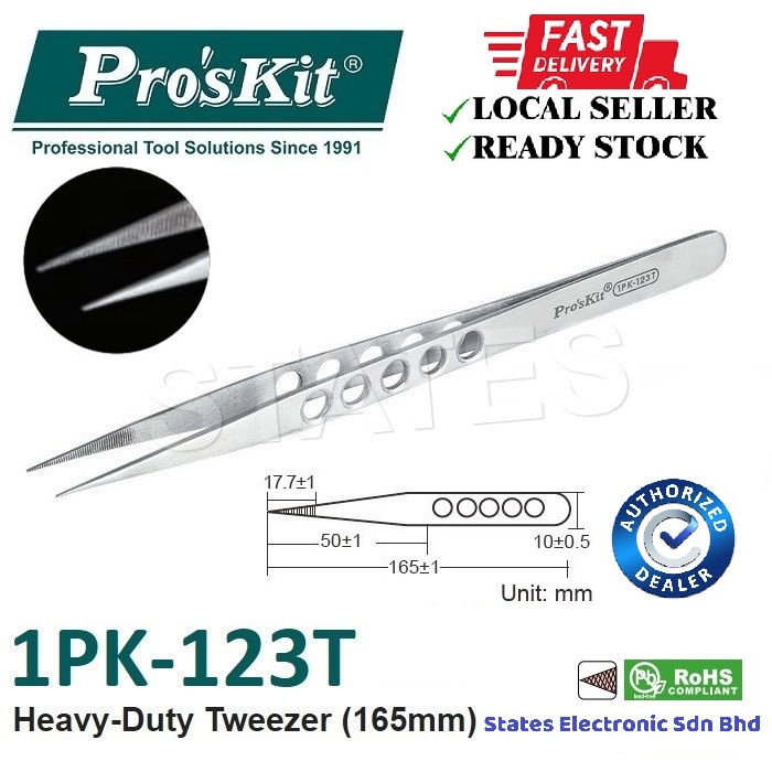 Pro'sKit 1PK-123T Heavy-Duty Tweezer - 165mm (Taiwan) | Shopee Malaysia