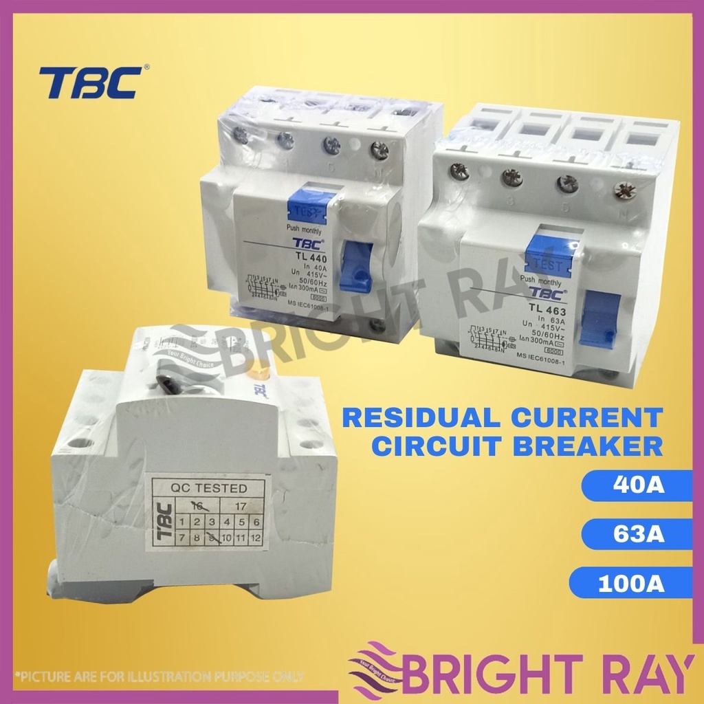 TBC 4 POLE 300mA Residual Current Circuit Breaker ELCB 40A / 63A / 100A 4 Pole 300mA ELCB / RCCB ...