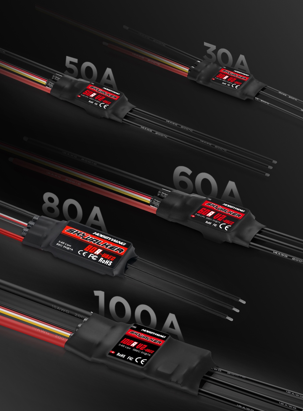 Hobbywing Skywalker Brushless ESC 15A 30A 40A 50A 60A 80A 100A V2 UBEC XT60 RC Speed Controller ...