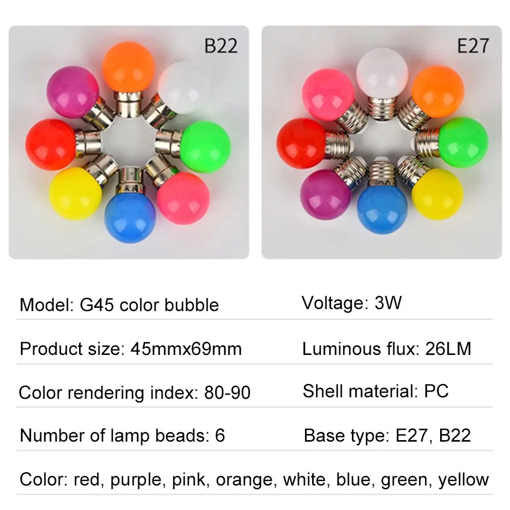 SUNSTAR G45 LED Bulb E27 3W Red Blue Green White Yellow RGB Blubs Ping ...