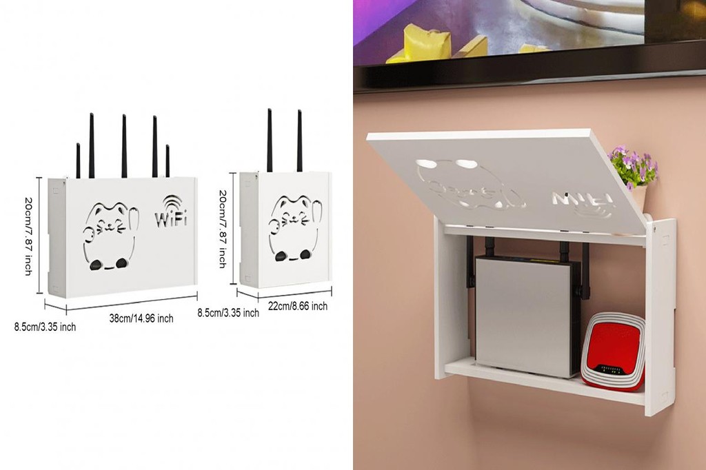 [WX] Router Wall Mount Shelf Wifi Router Storage Rack Wooden Wifi ...