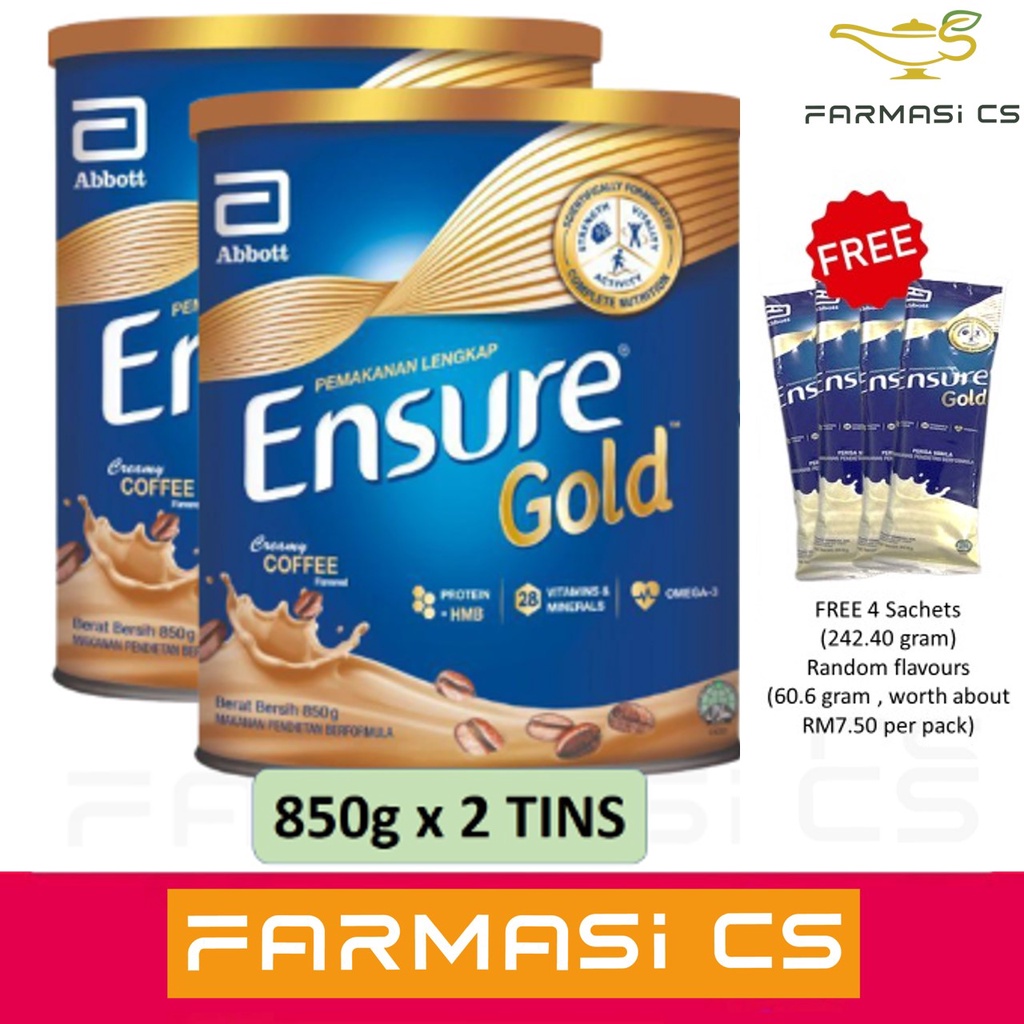 Abbott Ensure Gold Coffee Flavored 850g x 2 Tins (TWIN) FOC 4 Sachets EXP:05/2024 [powder milk ...