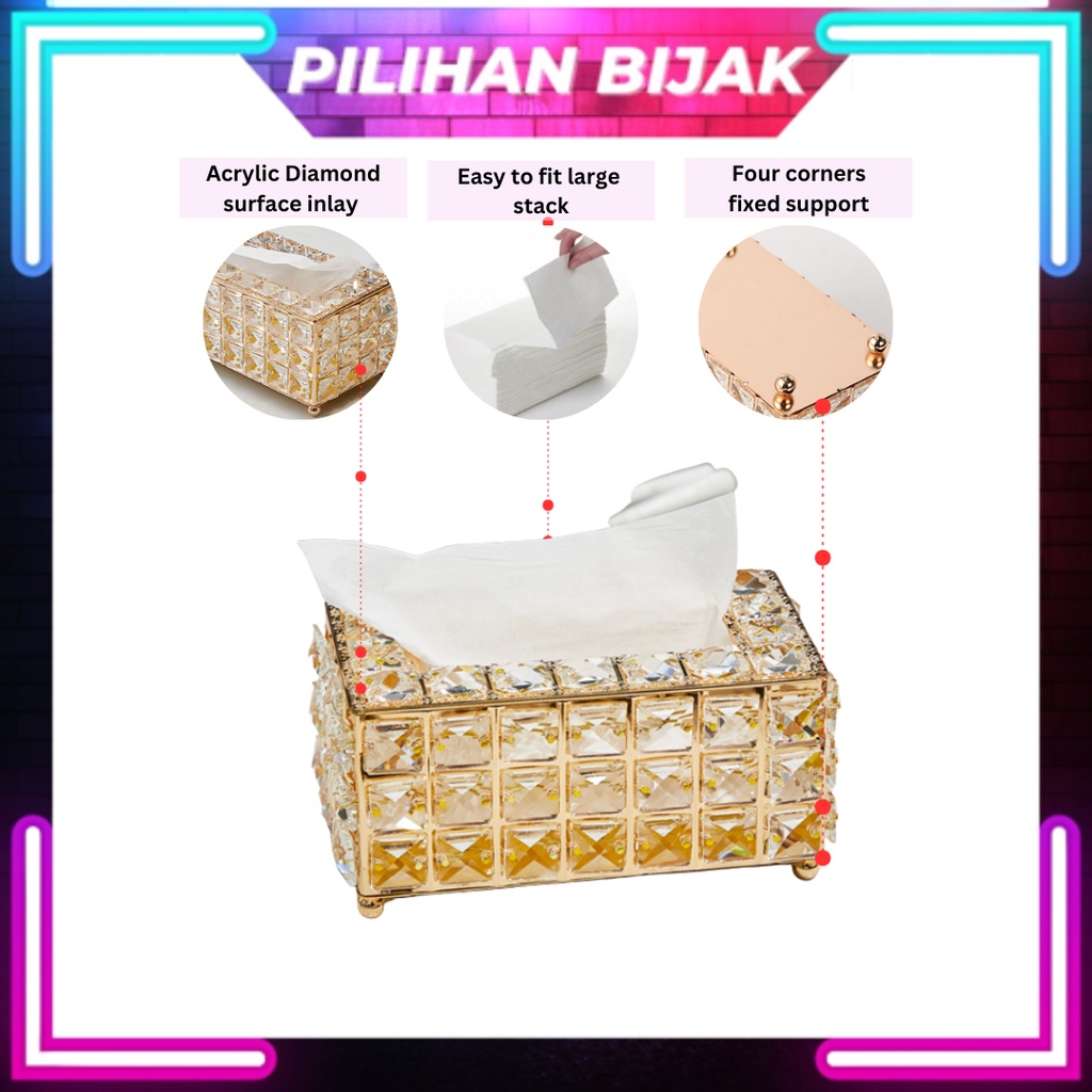 Europe Style Luxury Golden Tissue Box Acrylic Diamond Exclusive Crystal ...