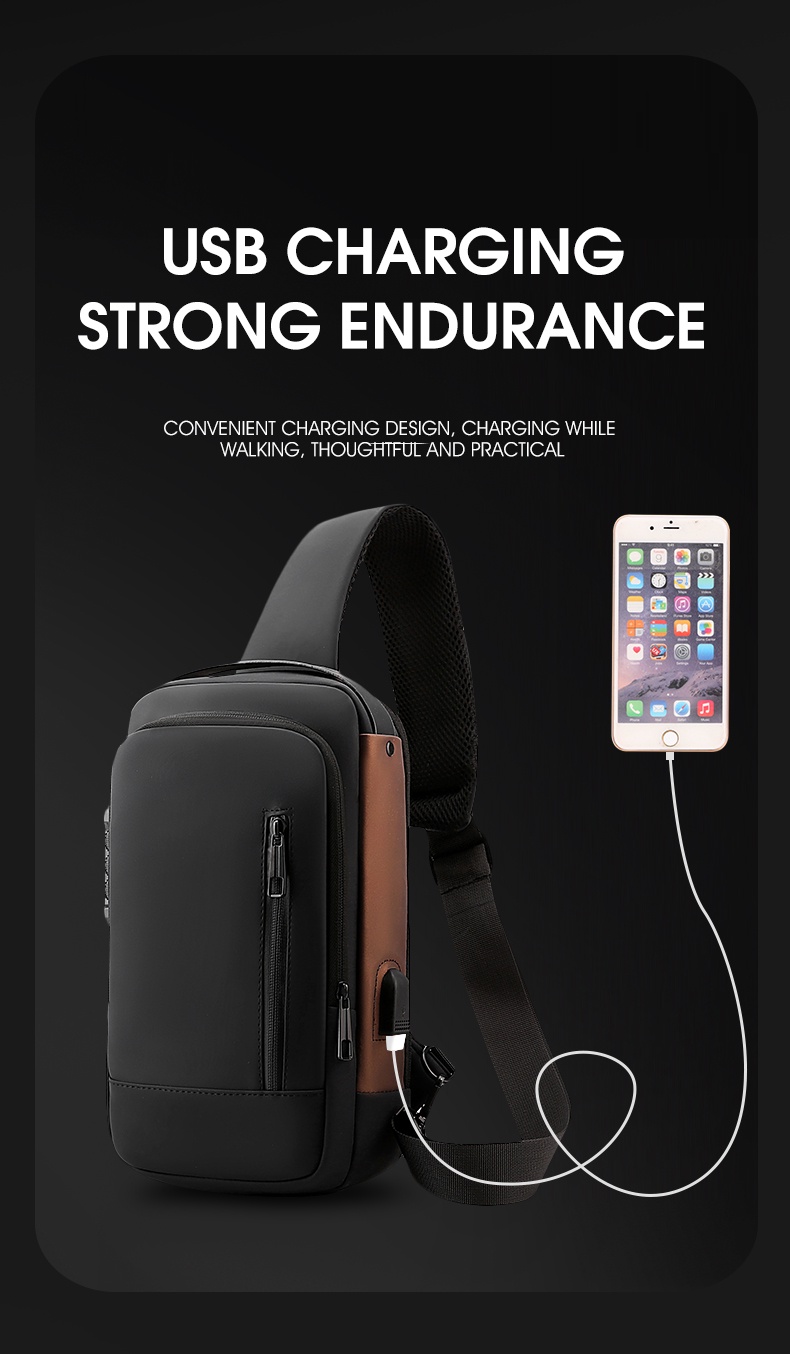 LABER LEE Fashion Men Waterproof USB Charging Shoulder Sling Bag Anti ...