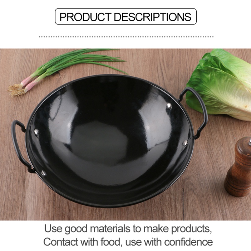 Teemo 24/28/31cm Traditional Sleek Coated Enamel Iron Wok With Double ...