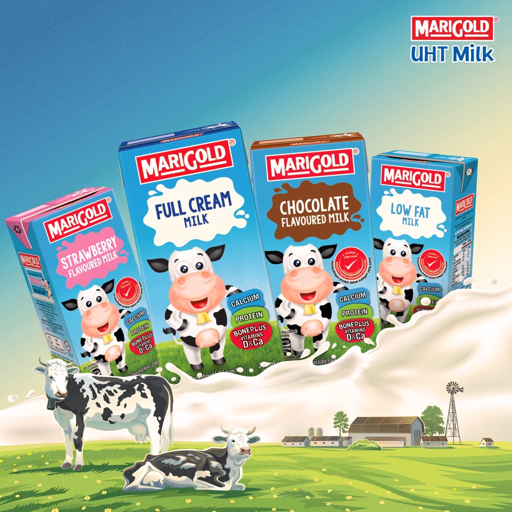 [BUY 1 FREE 1] Marigold UHT Milk 1pcs 200ml Full Cream/ Chocolate/ Low ...