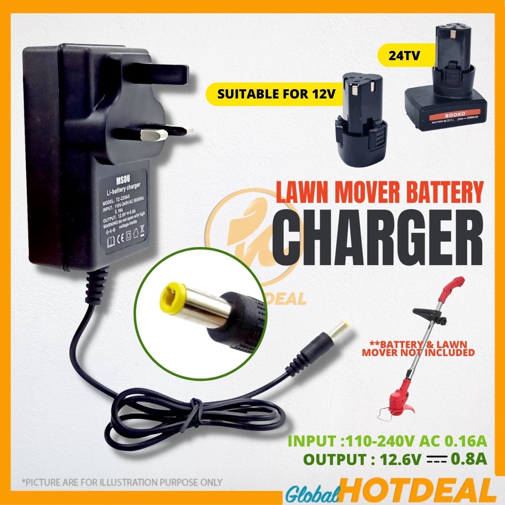 12V Charger Adapter For Cordless Grass Trimmer Lawn Mover Lithium Ion ...