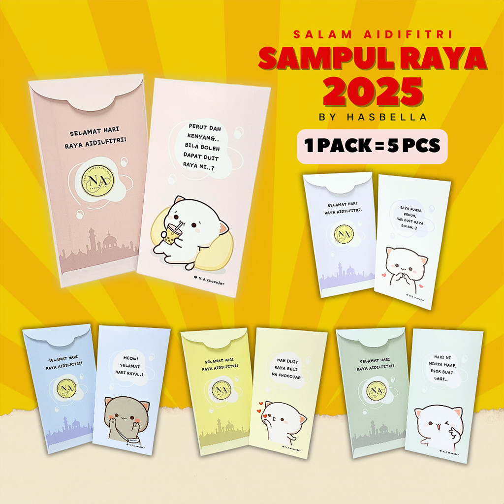 Sampul Duit Raya 2025 5pcs Pack Wang Aidilfitri Money Pocket Packet ...