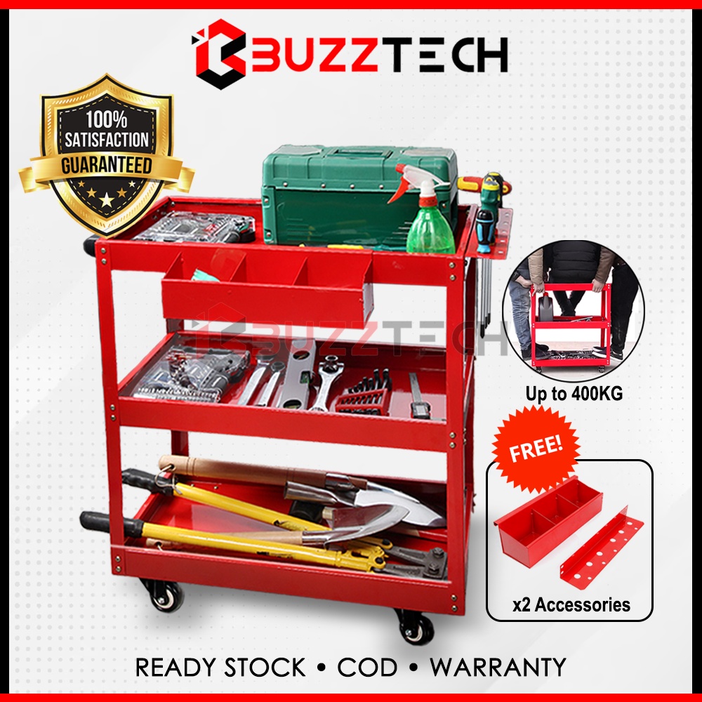 BuzzTech 400KG 3 Layer Trolley Tools Cart Metal Steel Service Tool ...
