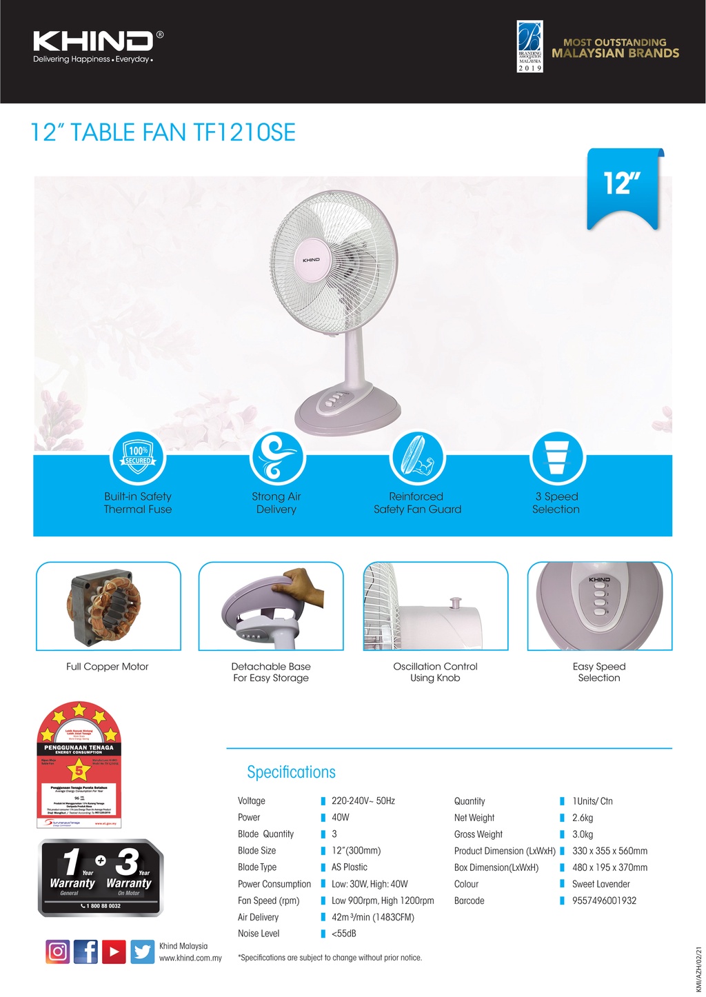 Khind Table Fan 12 Inch Desk Fan Kipas Meja 12" TF1210SE | Shopee Malaysia