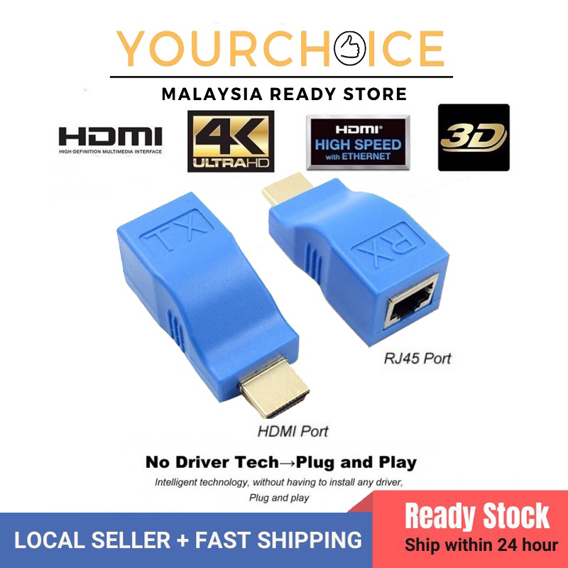 HDMI Extender 30M Over Single Cat5e/Cat6 Ethernet Cable 1080P HDMI ...