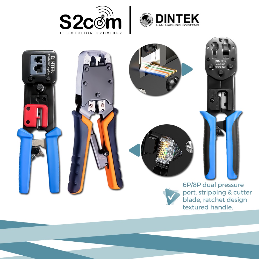Dintek Ezi Pass-Through & 6P/8P RJ45/RJ11 Premium Crimping Tools ...