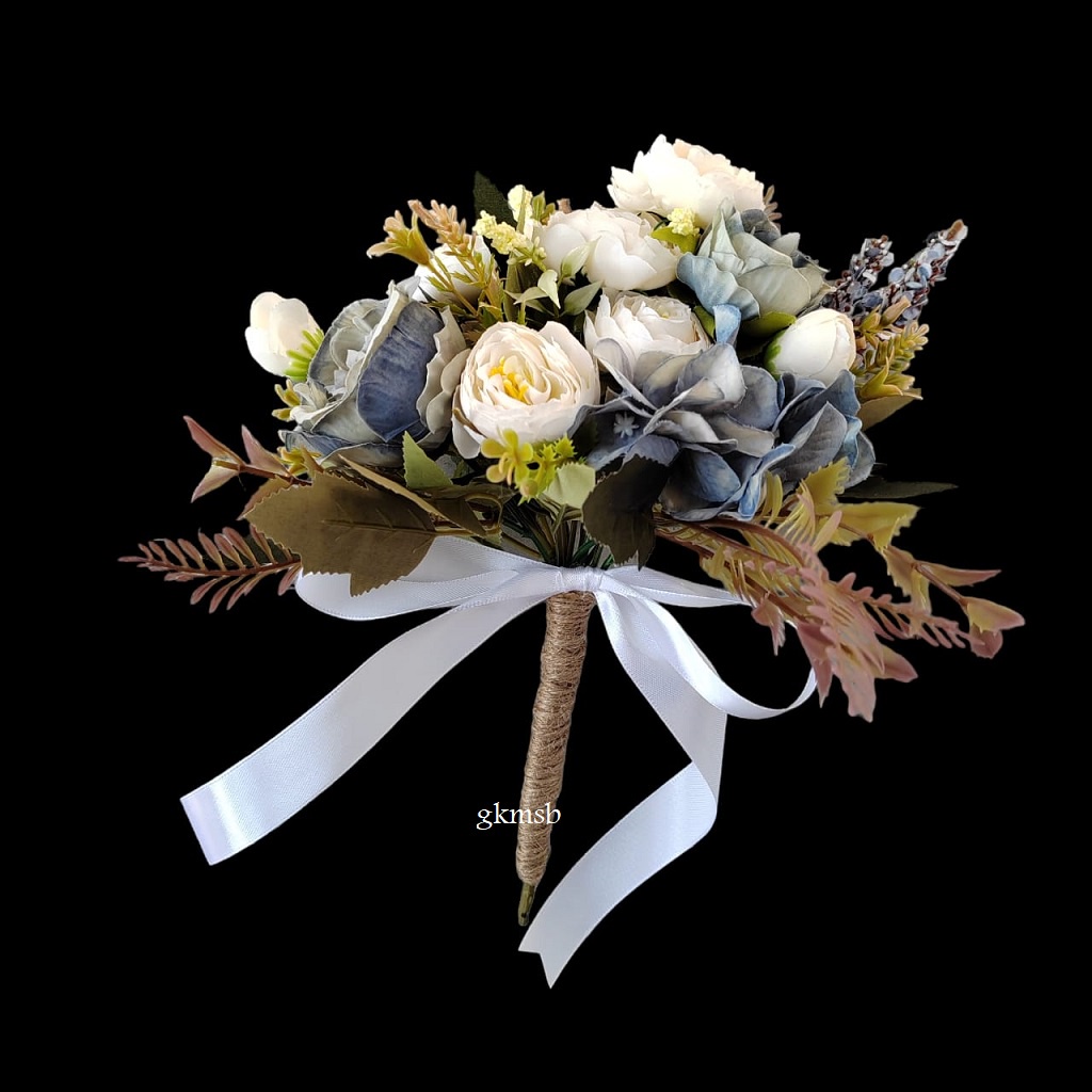 Bridal Bouquet Tea Rose Artificial Bunga Tangan Comel Bajet Bouquet ...