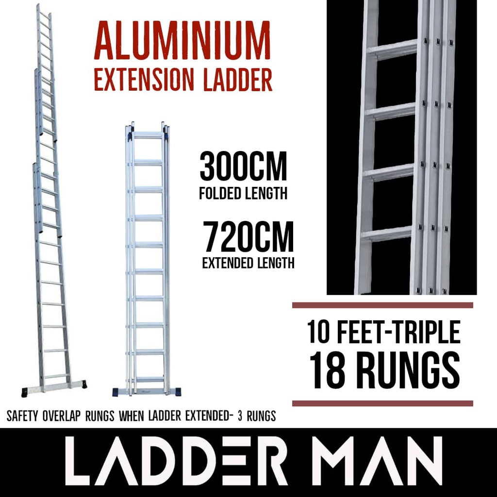 10 Feet 30 Steps Triple Extension Telescopic Ladder Heavy Duty Foldable ...
