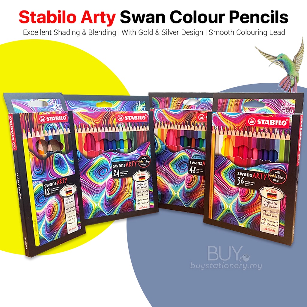 Stabilo Swans Arty Colour Pencil Set Warna Pensel 12L 24L 36L 48L -(BOX) Premium Kids Color ...