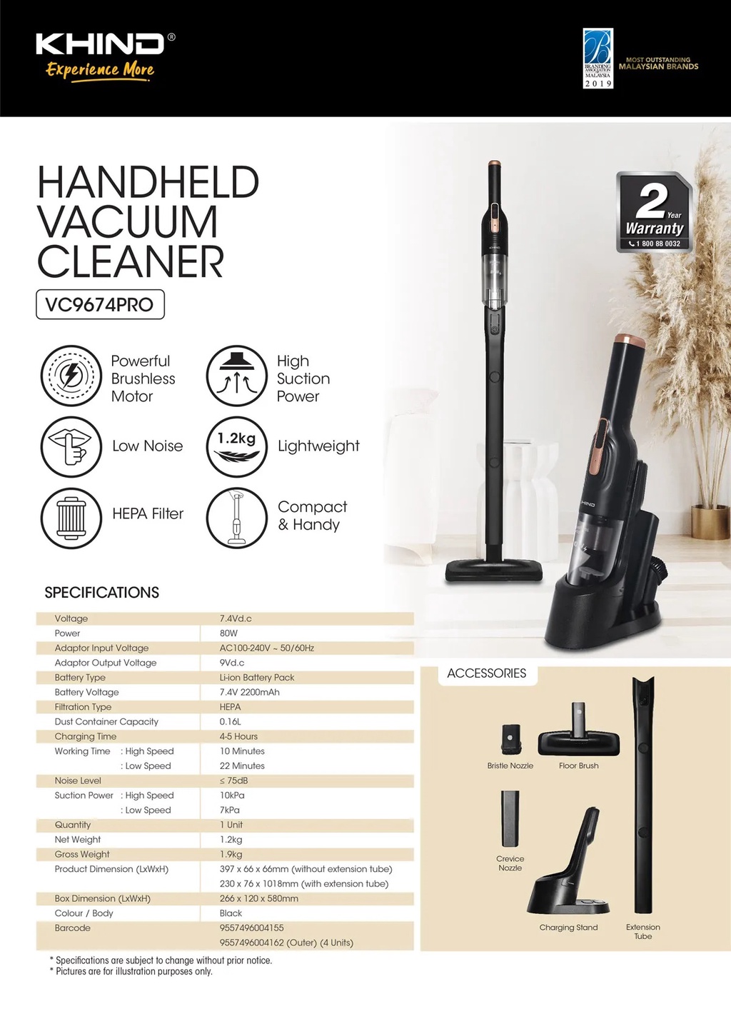 Khind Cordless Stick Handheld Vacuum Cleaner VC9000MS VC9675MS ...