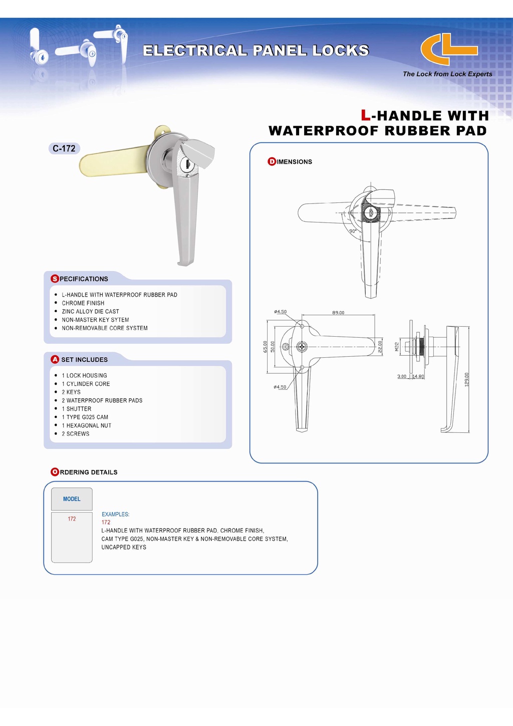 CL Cyber Lock C-172-03 L-Handle With Waterproof Rubber Pad Electrical ...