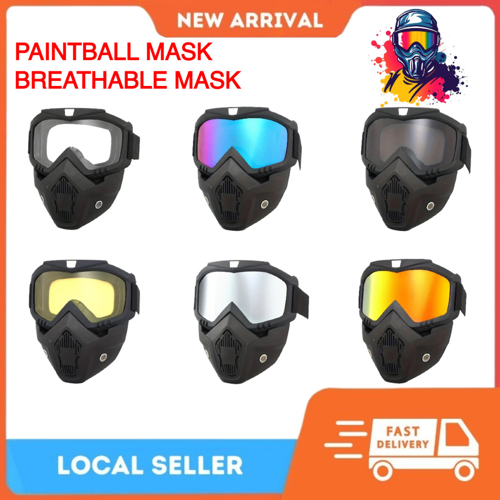 (GOGGLE + MASK) CosplayKing 2 In A Set Paintball Mask with Goggles ...