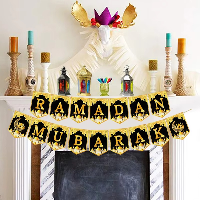 2025 Ramadan Mubarak Paper Banner Garland DIY EID Moon Star Mosque ...