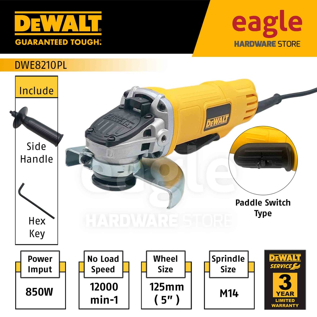 Dewalt DWE8210PL-XD 125mm ( 5" ) 850W Grinder, M14 Spindle, Paddle ...