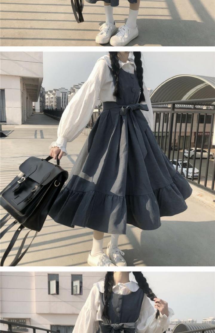 40-150kg胖女孩dress220春秋季韩版宽松大码胖mm300斤长裙子衬衣休闲少女吊带连衣裙女连身裙 fat girl overszie ...