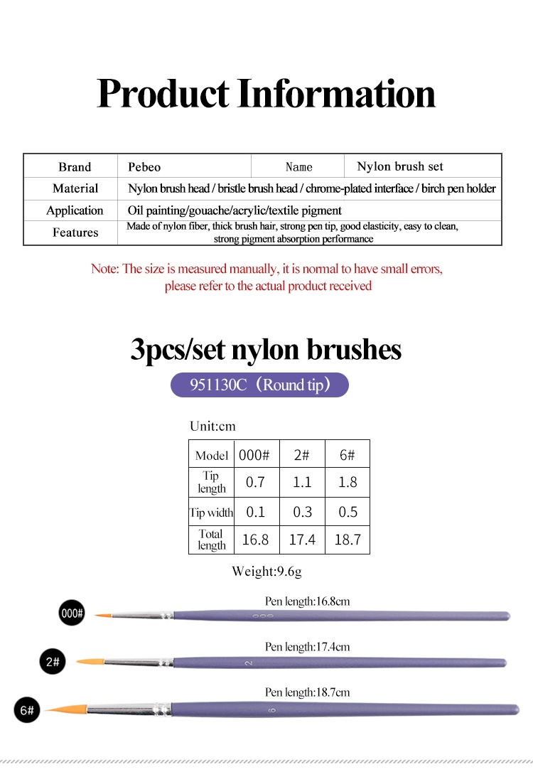 Angel Mark Pebeo Purple Rod Nylon/Bristle Brush 3/6/8pcs Flat/Round/Sector Head Variety Style ...