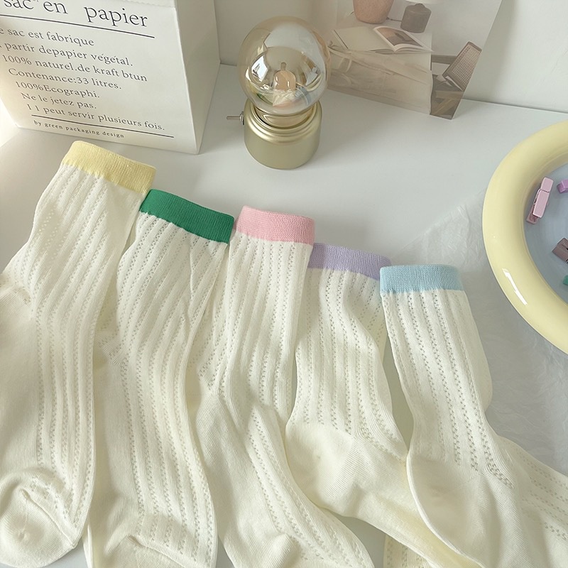 Spring Summer Breathable All-Match Candy Color Socks Women's Mid-Tube ...