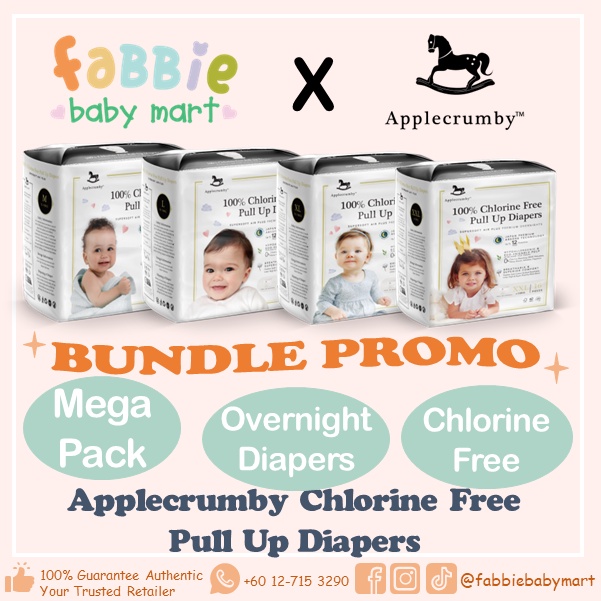 [Fabbie Baby Mart][BUNDLE 6 PACK PROMO] Applecrumby Chlorine Free Premium Overnight Baby Pull Up ...
