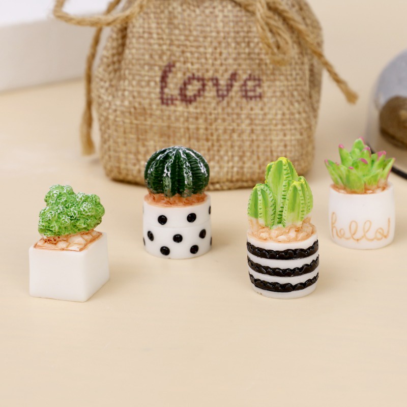 Artificial Mini Green Resin Cactus Potted Ornament / DIY Indoor Desktop ...