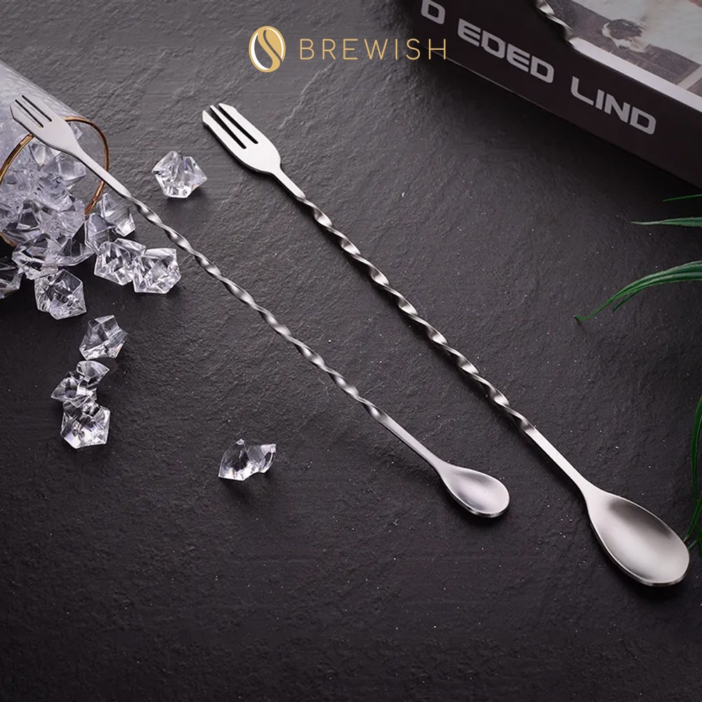 BREWISH Double Head Stainless Steel Cocktail Spoon 26/32CM Long Mixing ...
