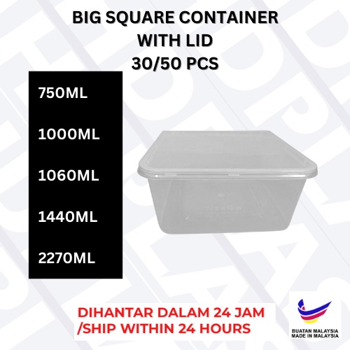 30pcs/50pcs 1060 ml 1440ml 2270ml Big Square Container Plastic Food Box ...