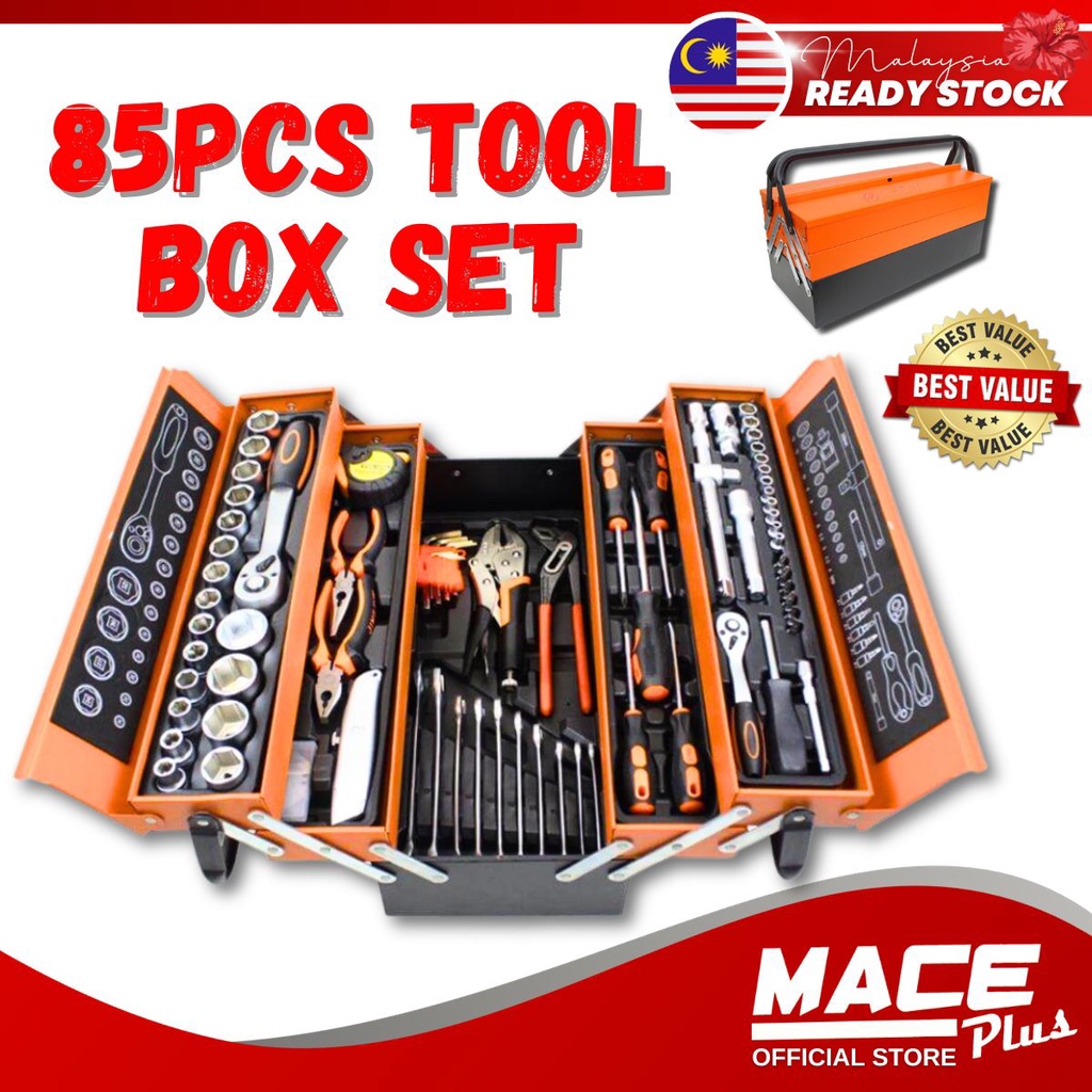 85PCS Heavy Duty Tool Box Set Metal Tool Box Tools Box Full Set Kotak ...