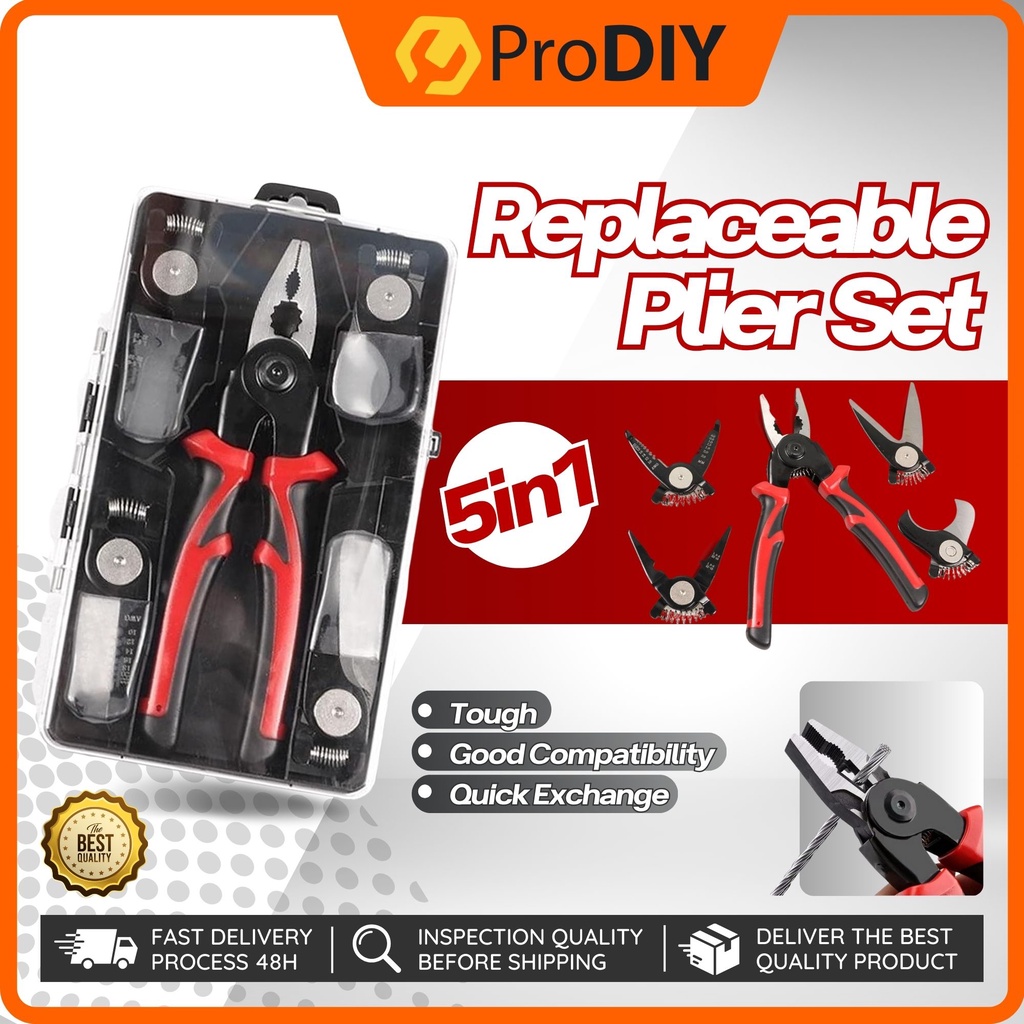 Replaceable Plier Set 5 in 1 Quick Exchange Comfortable Grip Wire ...