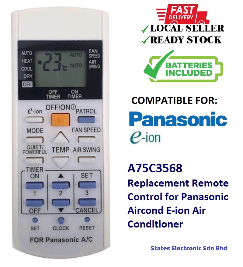 Replacement Remote Control for Panasonic Aircond E-ion Air Conditioner ...