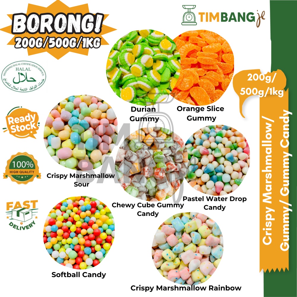 Crispy Marshmallow and assorted flavoured gummies available in 200g, 500g, and 1kg packs ...