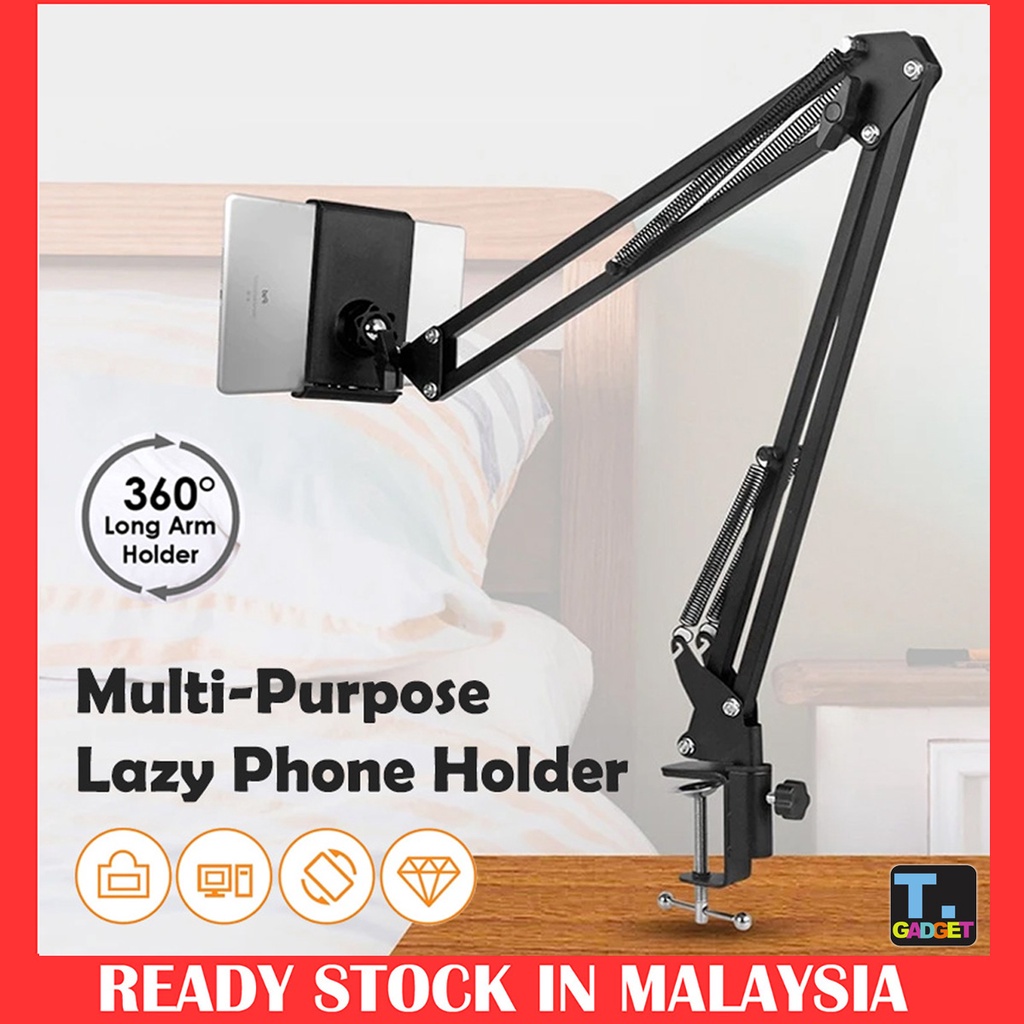Multi-Purpose 360° Rotation Long Arm Lazy Phone Tablet Holder Stand ...
