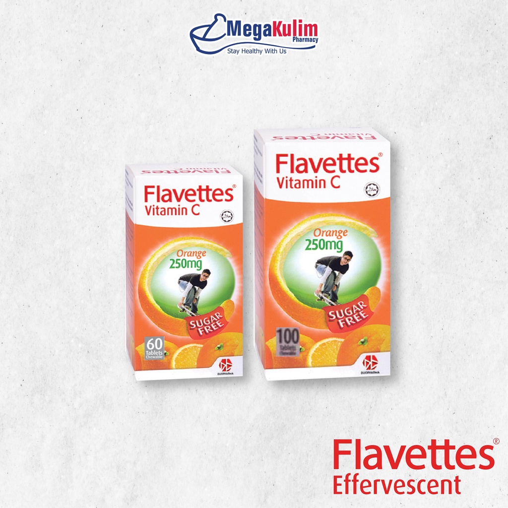 Flavettes Effervescent Vitamin C Orange Sugar Free 250mg (60 tab/ 100 ...