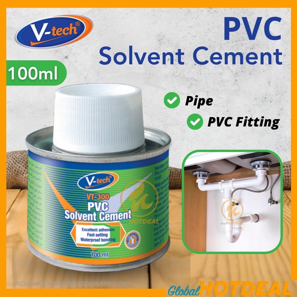 VTECH VT-300 PVC Solvent Cement 100ml Clear Color Bond and Fitting PVC Pipes Adhesives ...
