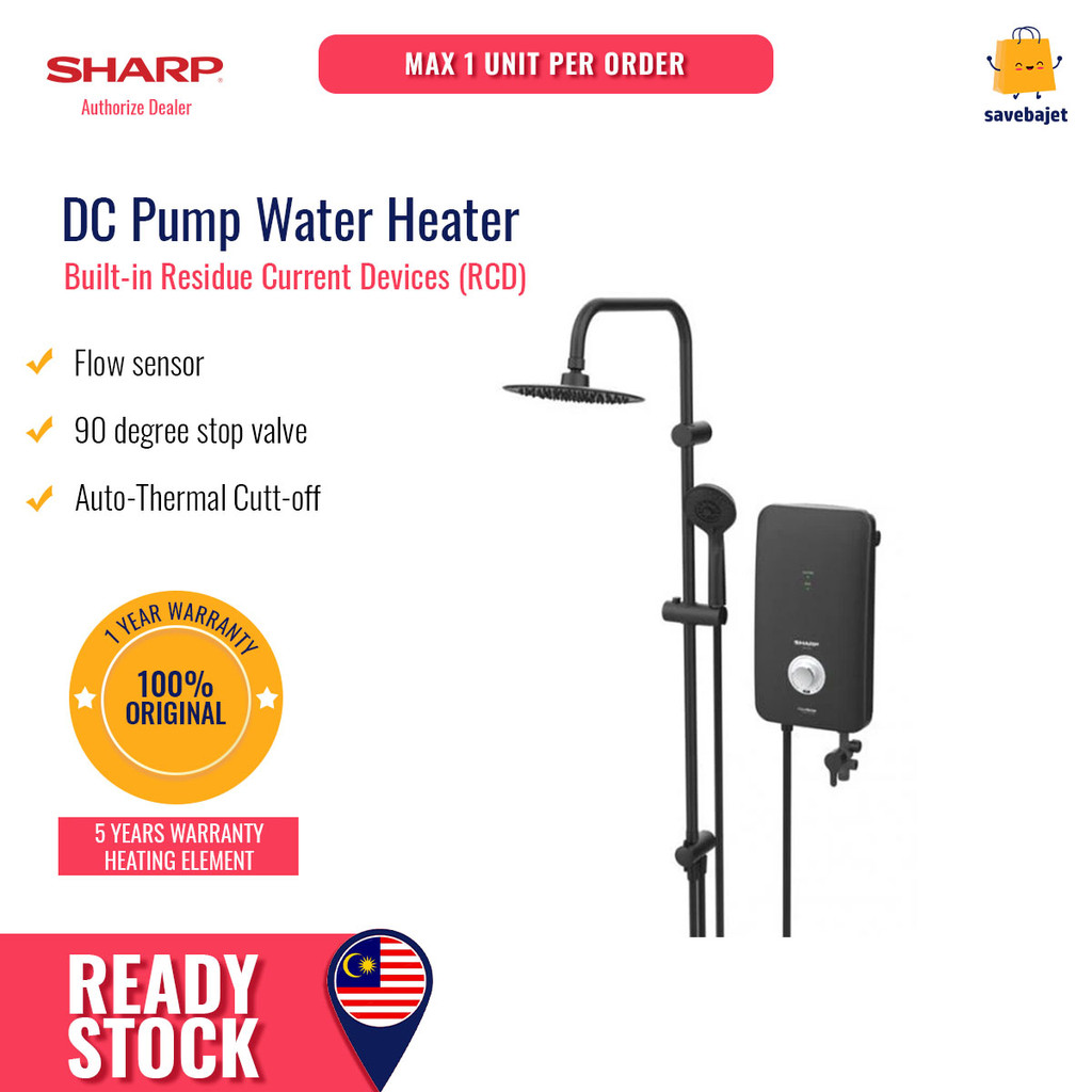 Sharp Water Heater Rain Shower With DC Inventer Pump (Black) WHP315RNMB ...