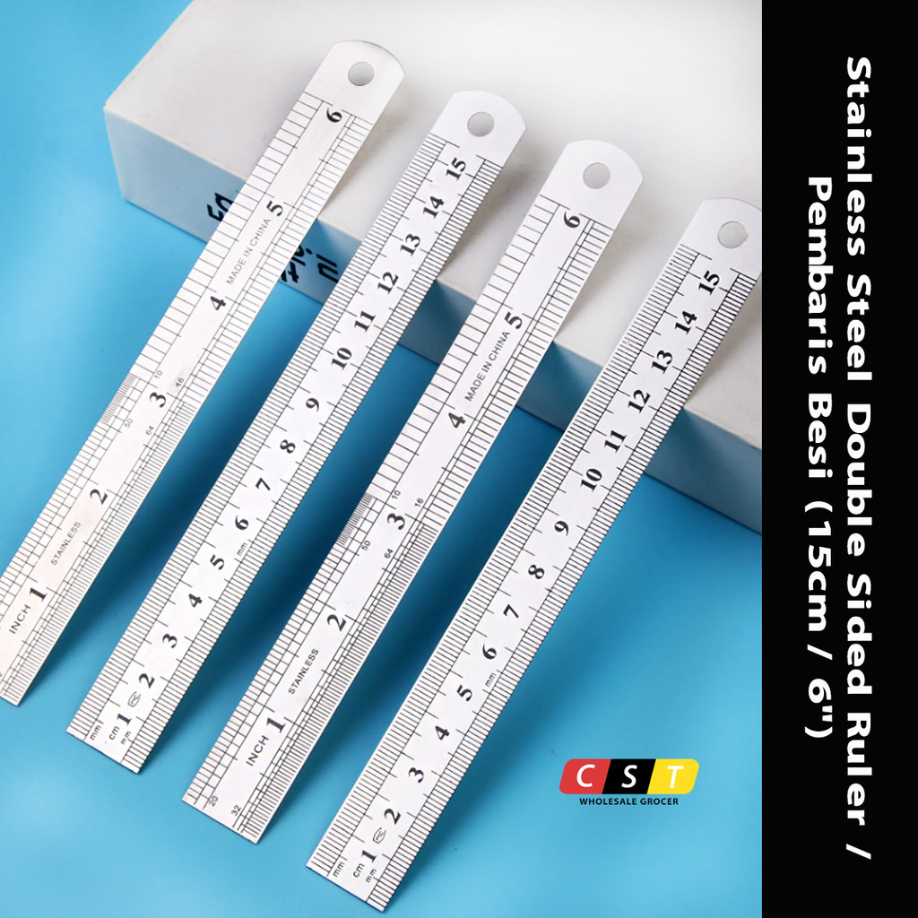Stainless Steel Double Sided Ruler / Pembaris Besi (15cm / 6") | Shopee ...