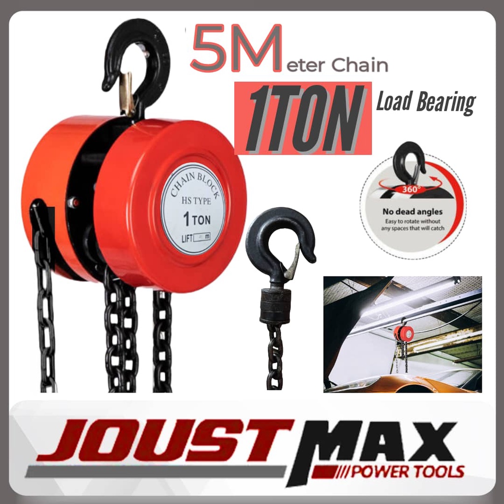 1 Ton Heavy Duty Chain Block Lifting 5 Meter HS-type Chain Hoist Rantai ...