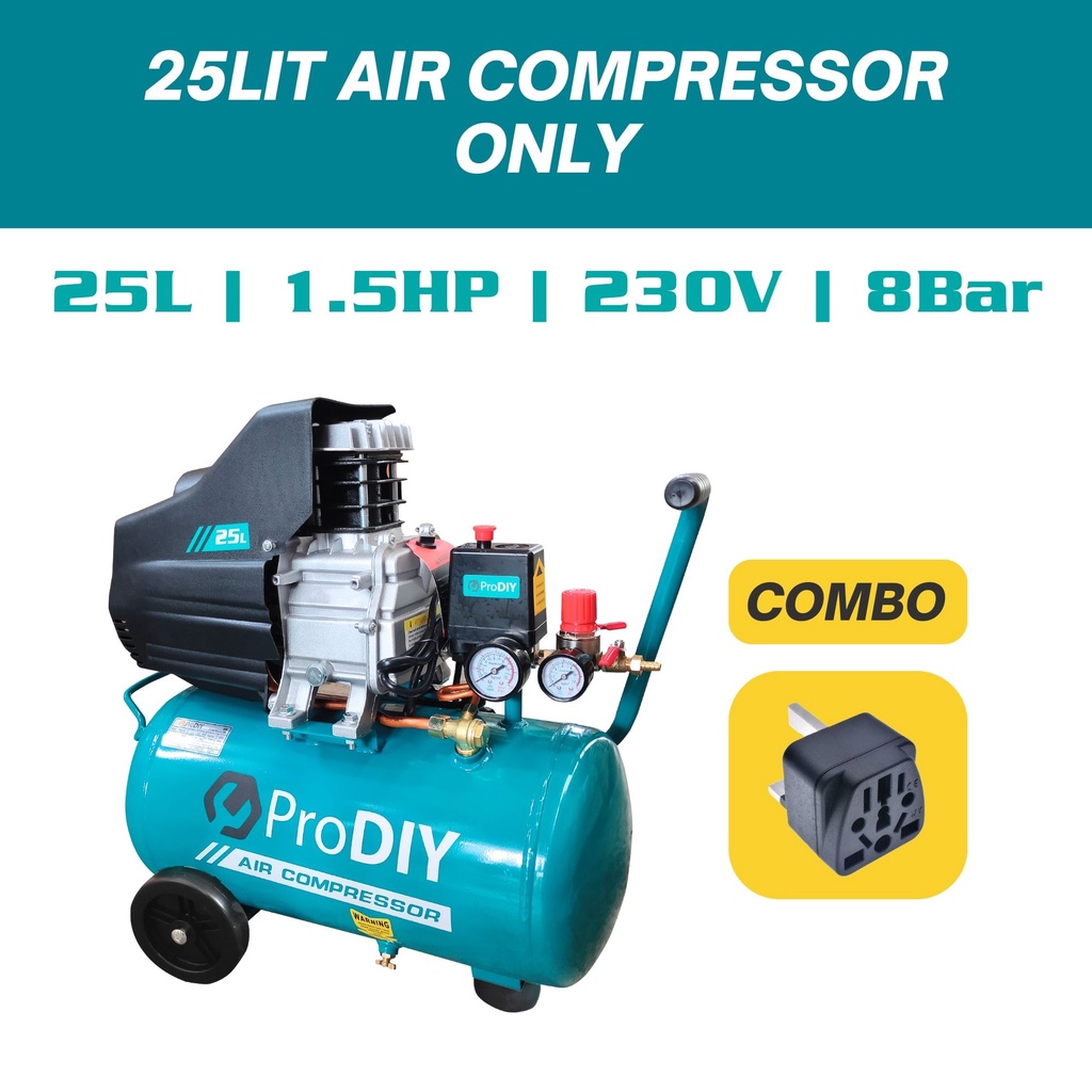 PRODIY / LADDERMAN Air Compressor 25 Liter Tank 1.5HP 8 Bar 158L/min ...