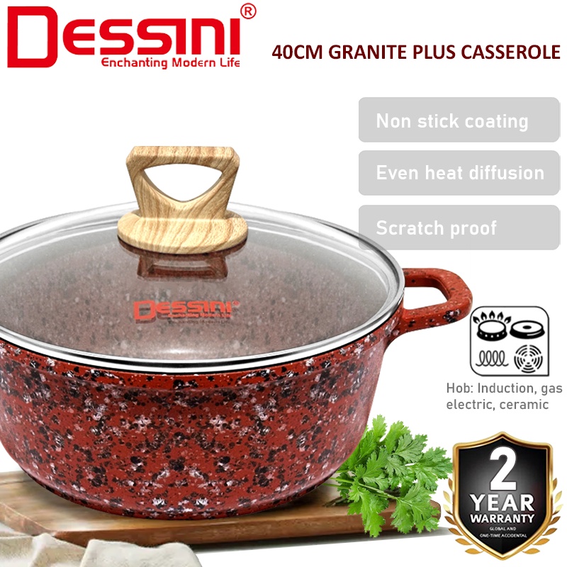 DESSINI ITALY 40CM Granite Plus Casserole Induction Non Stick Pot Bowl ...