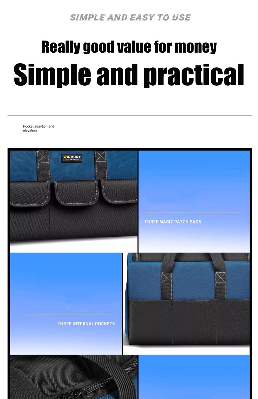 Winhunt Square Tool Bag Waterproof Multi Pockets Tool Organizer Tool ...