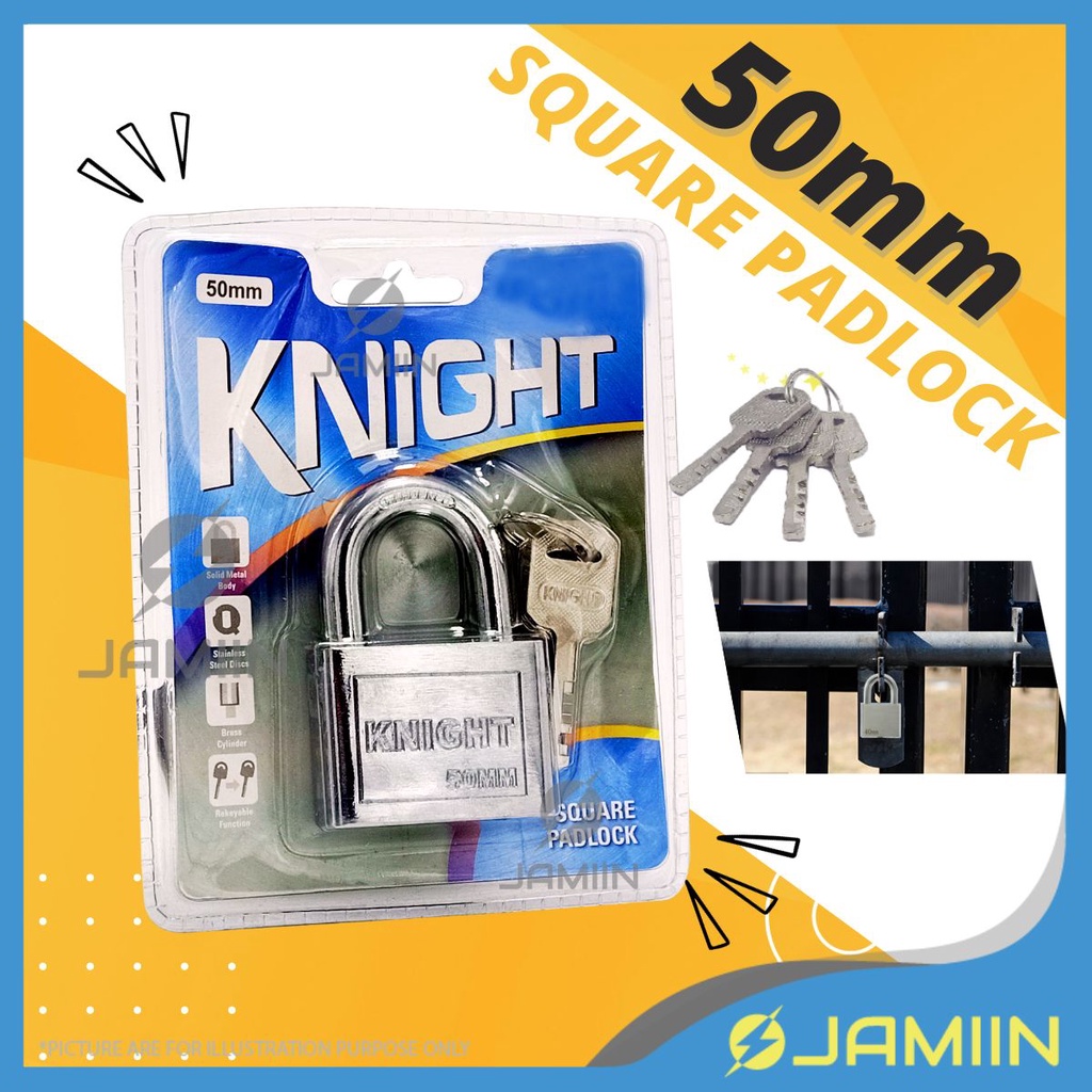 KNIGHT 50MM Square Padlock Solid Metal Manga Pagar Body Stainlees Steel ...